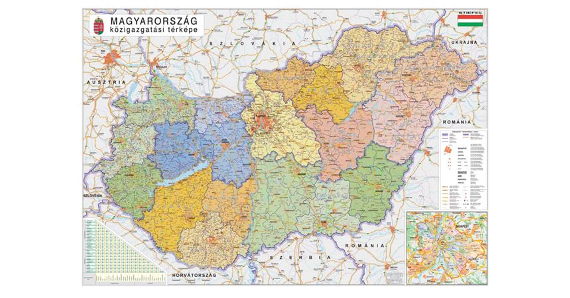 Stiefel, Falitérkép STIEFEL 70x100cm Magyarország járástérképe ...